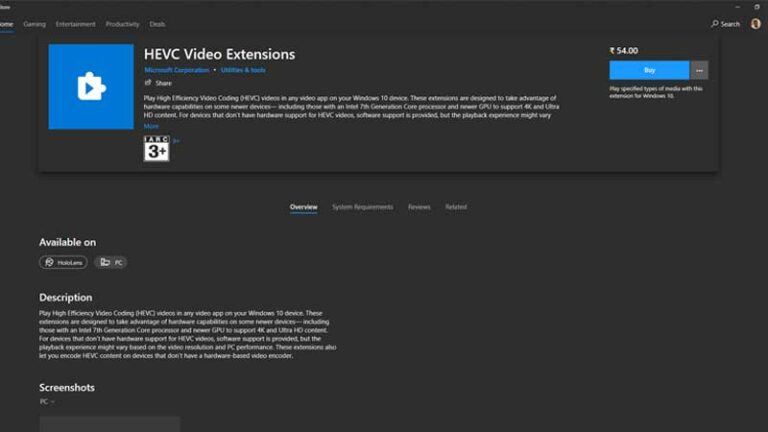 Download HEVC Video Code for Windows 10 (Direct Link)