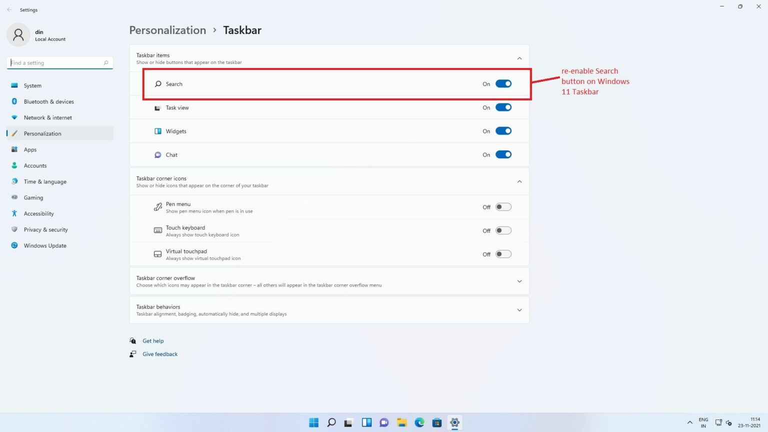 How to Hide and Unhide the Search Button on Windows 11 Taskbar